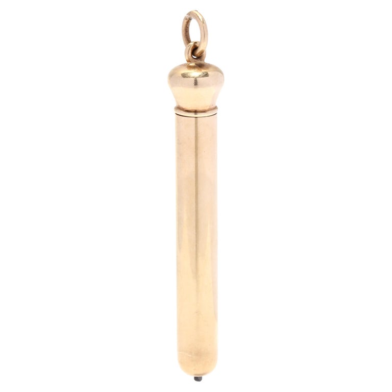 Retro Gold Retractable Pencil Pendant, 14K Yellow Gold, 2 3/8 in, Mad ...