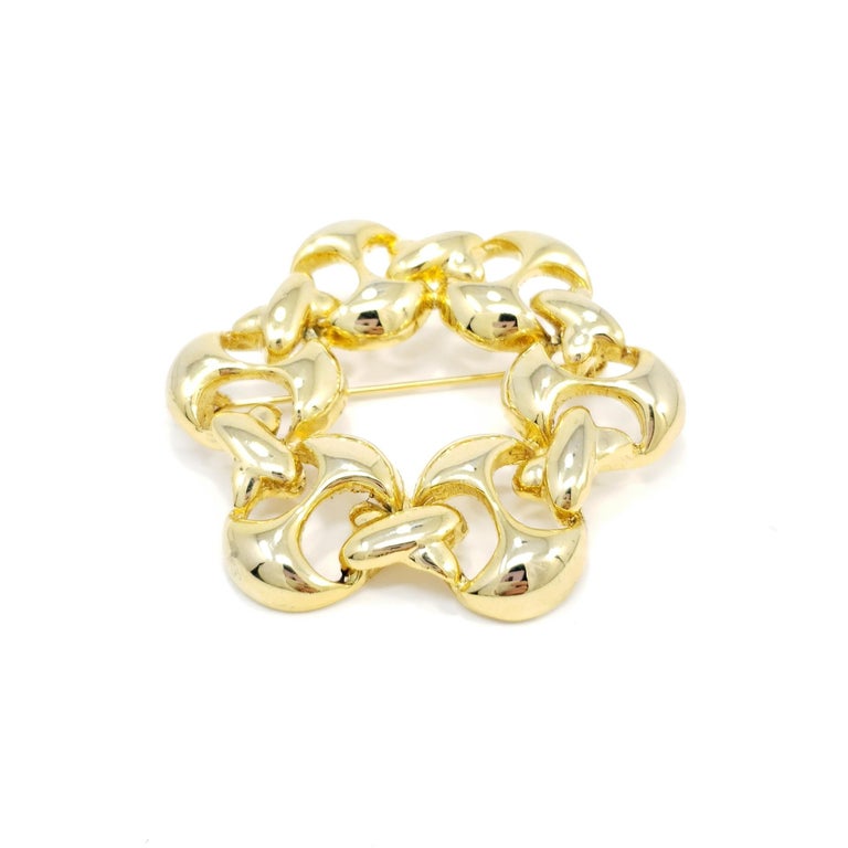 Retro Golden Abstract Circular Round Pin Brooch, Circa 1970s For Sale ...