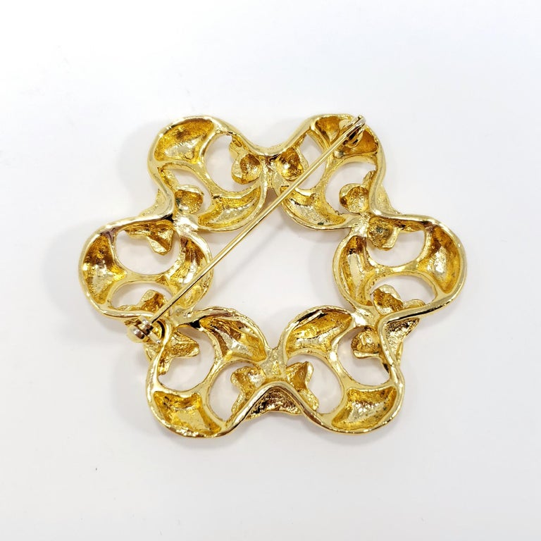 Retro Golden Abstract Circular Round Pin Brooch, Circa 1970s For Sale ...