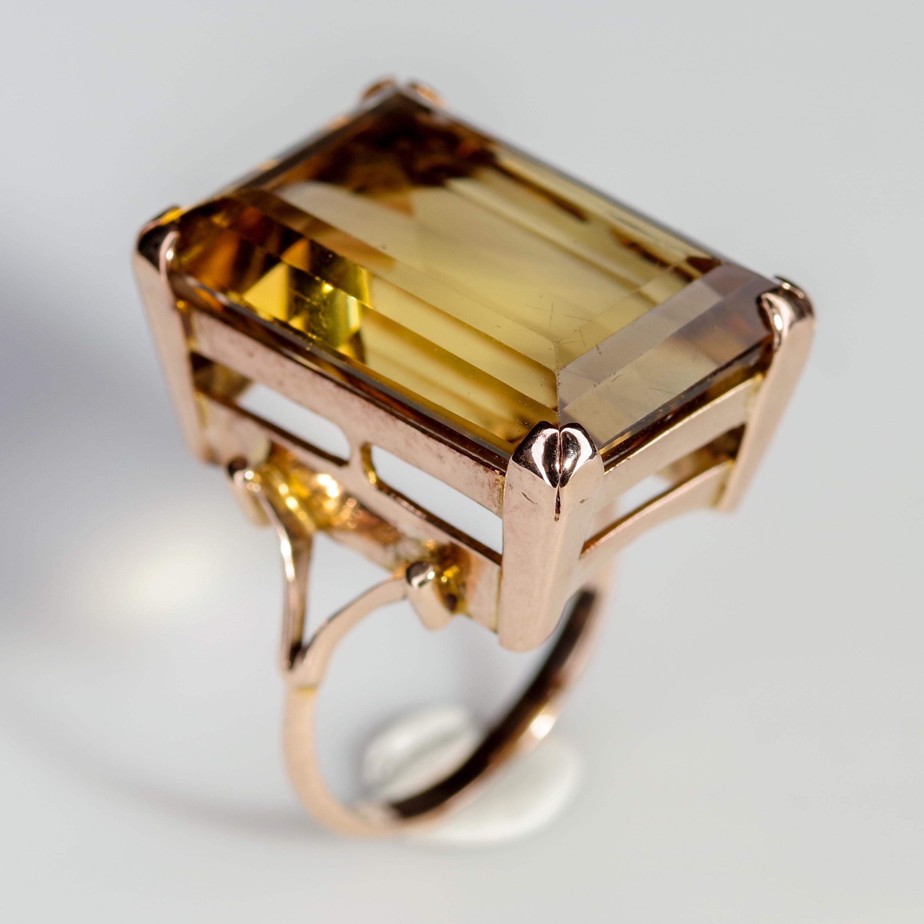 Retro Golden Citrine Cocktail Ring at 1stDibs