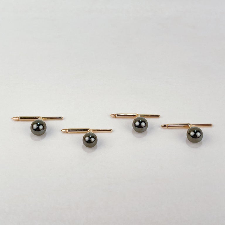 Retro Hematite and 18 Karat Cufflink and Button Dress Set, Ex-Firestone ...