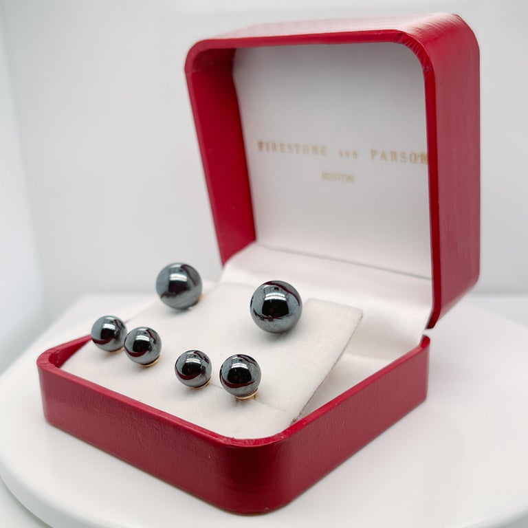 Retro Hematite and 18 Karat Cufflink and Button Dress Set, Ex-Firestone ...