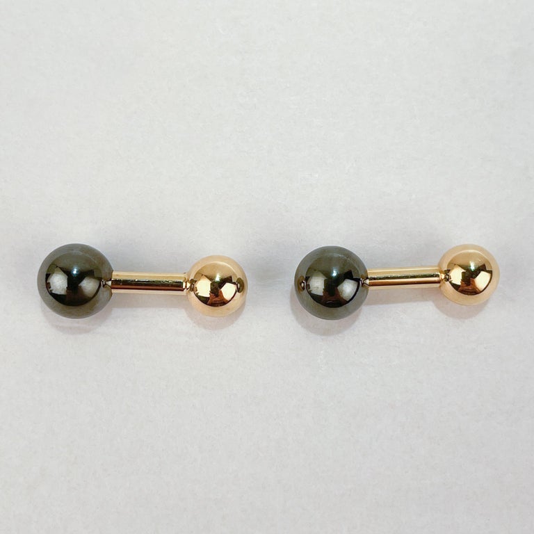 Retro Hematite and 18 Karat Cufflink and Button Dress Set, Ex-Firestone ...
