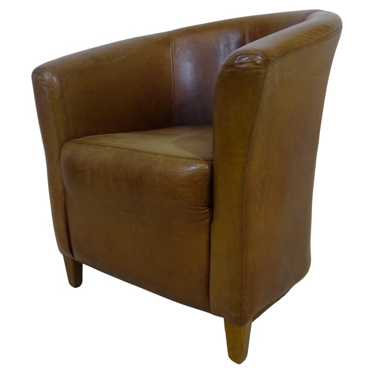 Retro Hotel Tub Chair in Distressed Tan Leather at 1stDibs