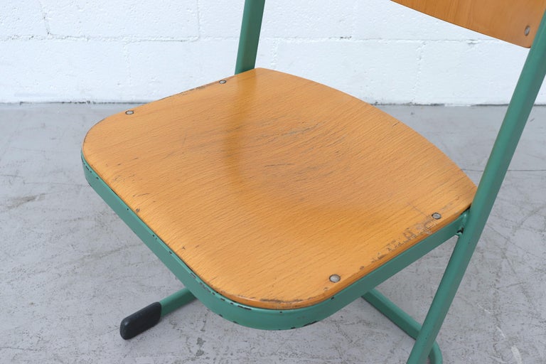 Retro Industrial Stacking School Chairs with Green Enameled Frame at ...