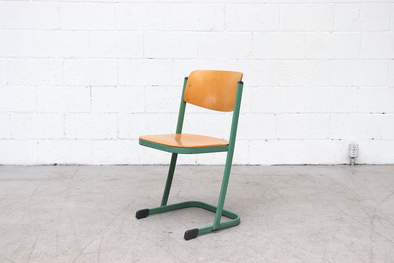 Retro Industrial Stacking School Chairs with Green Enameled Frame at ...