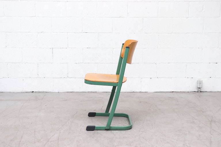 Retro Industrial Stacking School Chairs with Green Enameled Frame at ...