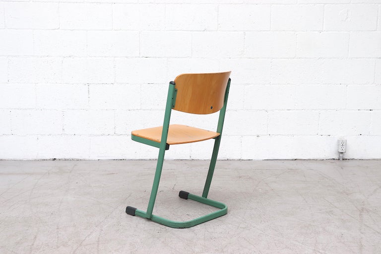 Retro Industrial Stacking School Chairs with Green Enameled Frame at ...