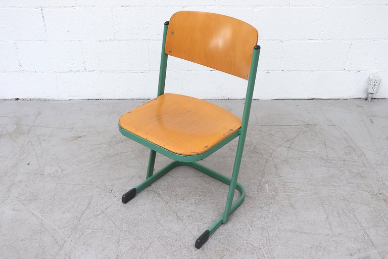 Retro Industrial Stacking School Chairs with Green Enameled Frame at ...