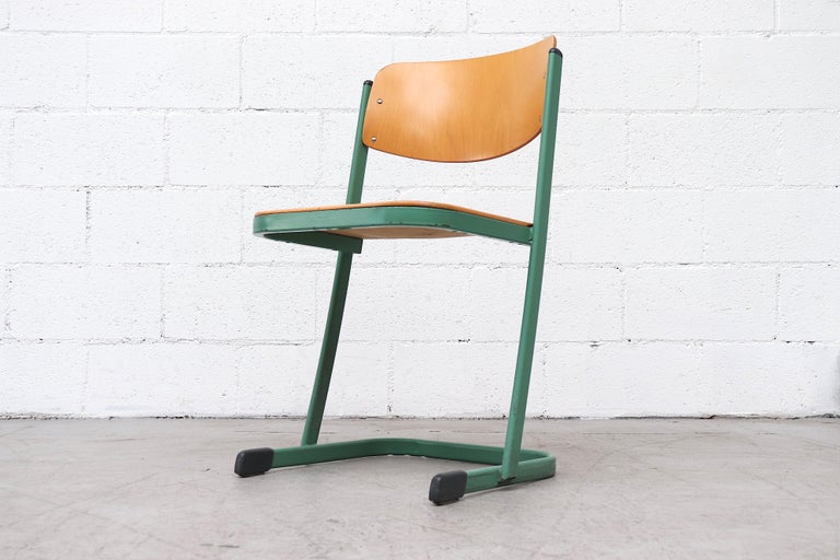 Retro Industrial Stacking School Chairs with Green Enameled Frame at ...