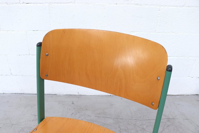 Retro Industrial Stacking School Chairs with Green Enameled Frame at ...