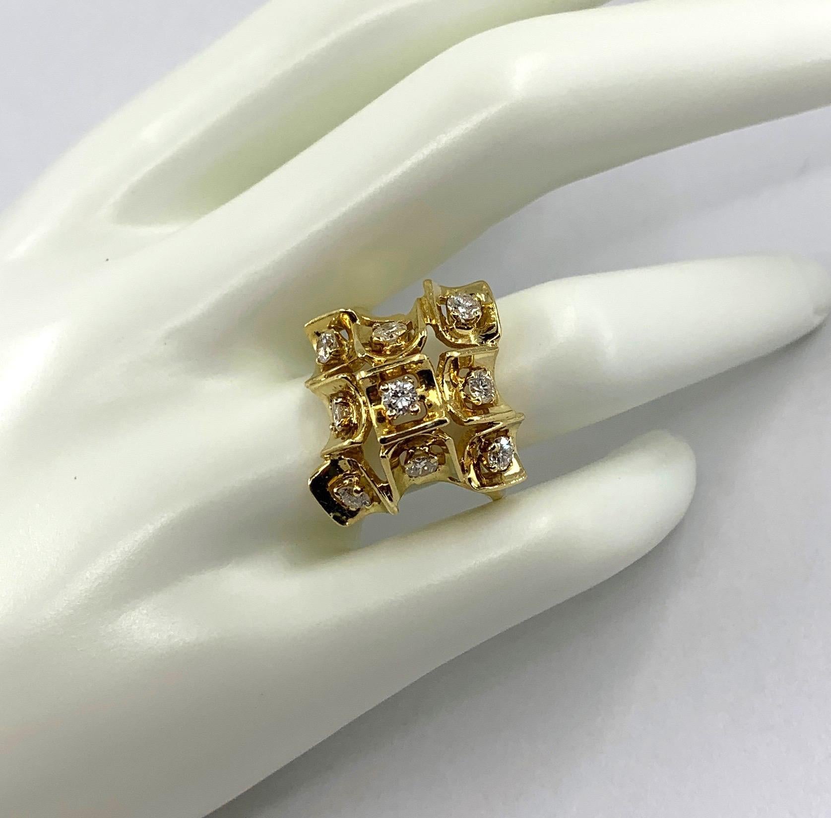 Retro Italian "Confetti Cluster" Diamond Ring in 18 Karat Yellow Gold ...