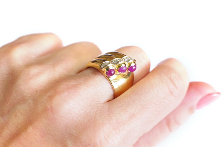 Retro Italian ruby diamond ring, pre-owned ring in 18k gold For Sale at ...