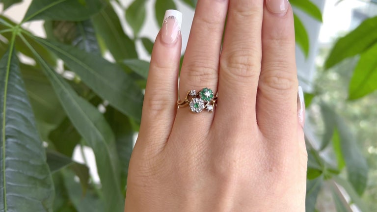 Retro Jabel Diamond Emerald 18 Karat Gold Ring at 1stDibs