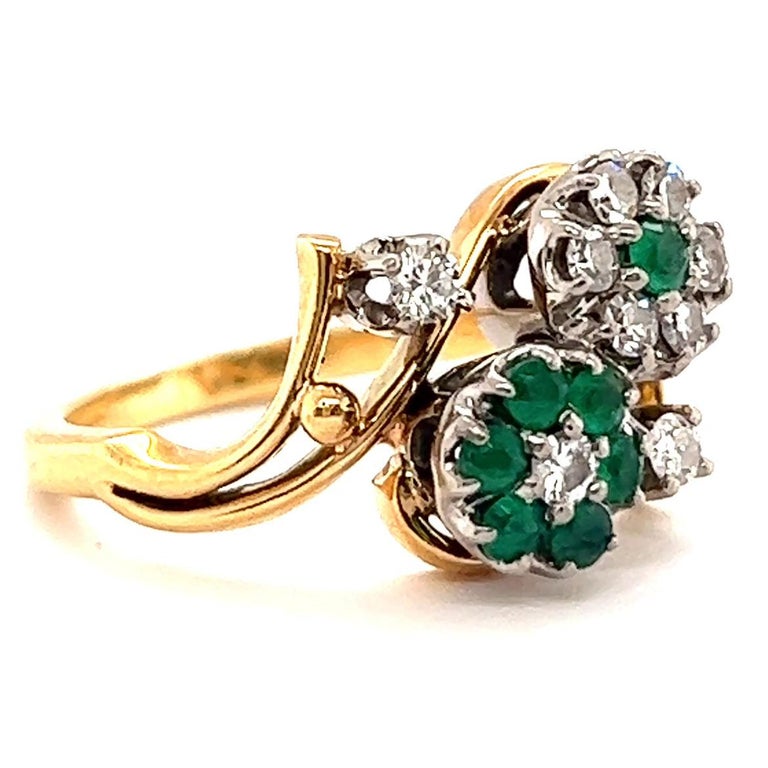 Retro Jabel Diamond Emerald 18 Karat Gold Ring at 1stDibs