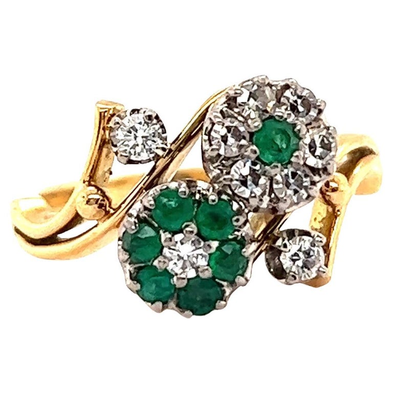 Retro Jabel Diamond Emerald 18 Karat Gold Ring at 1stDibs