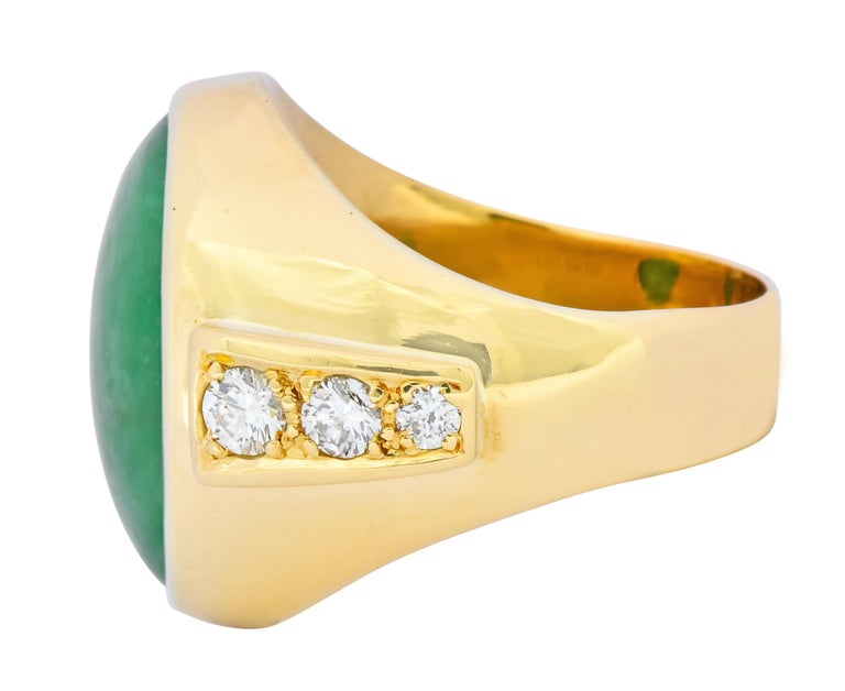 Retro Jadeite Jade Diamond 18 Karat Gold Men's Ring at 1stDibs