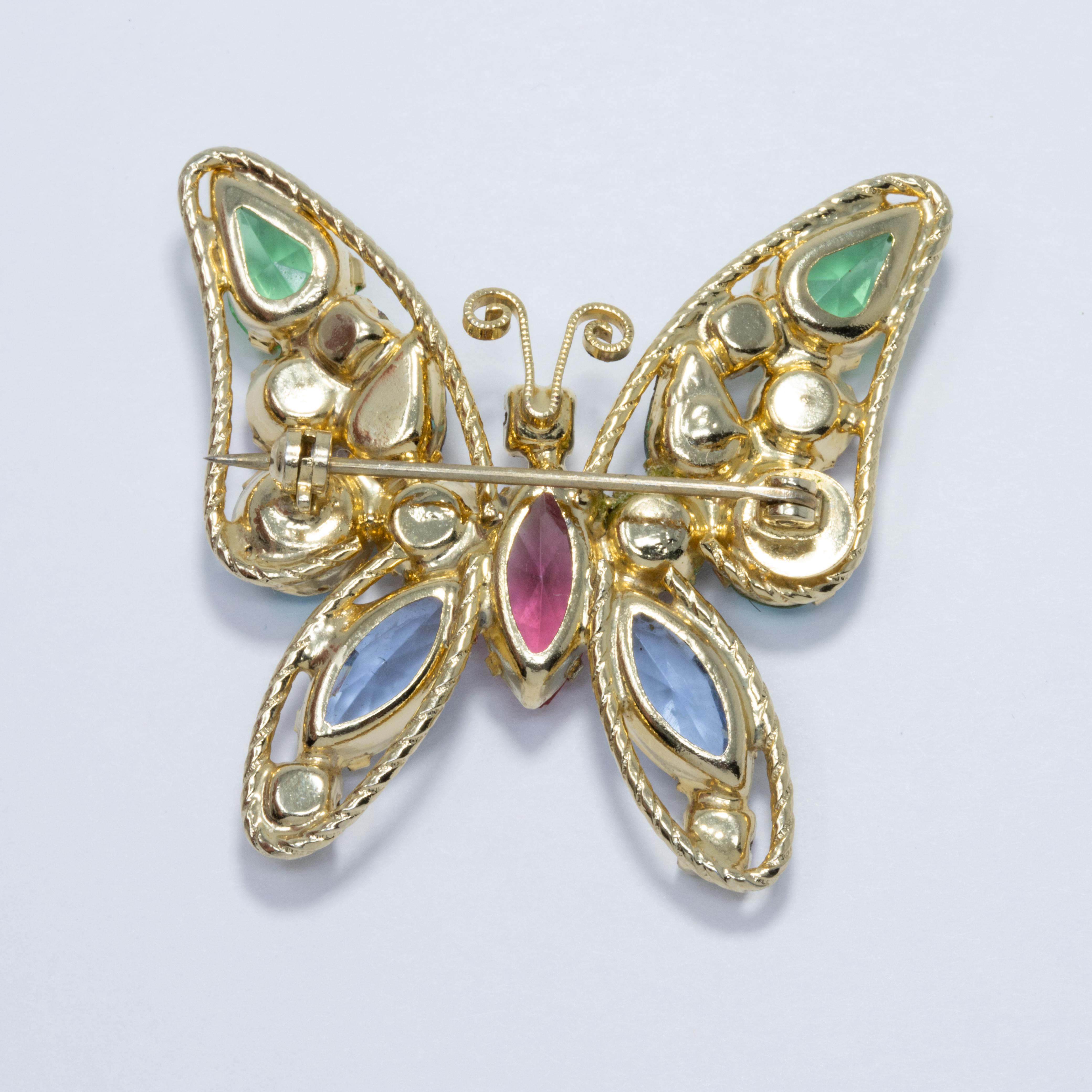 Retro Jeweled Butterfly Pin Brooch in Gold, Mid-Late 1900s, Open Back ...