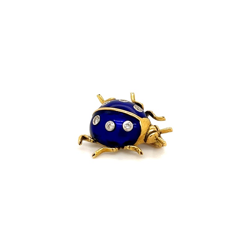 Retro Ladybug Pin 18k Yellow Gold Cobalt Blue Enamel and Diamonds For ...