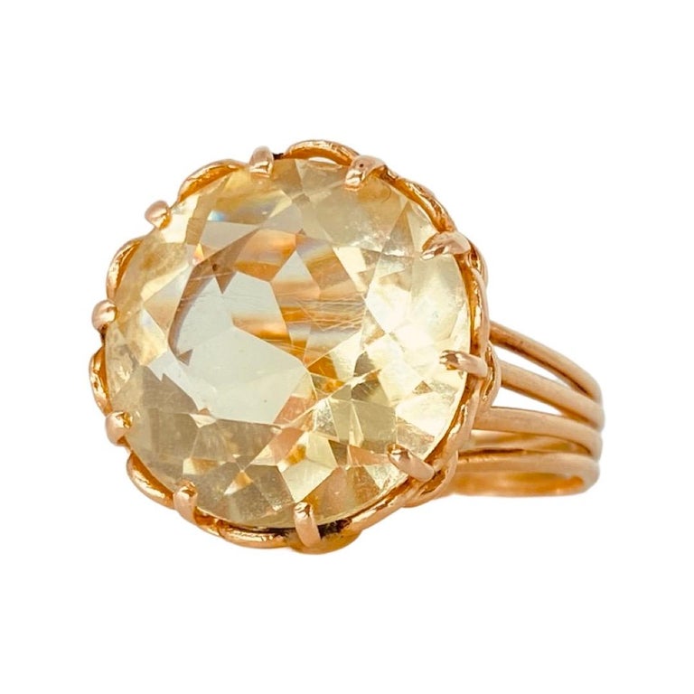 Retro Large Champagne Quartz Cocktail Ring 14k Rose Gold For Sale at ...