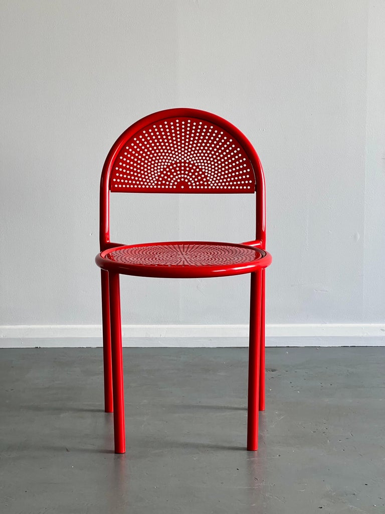 Retro Memphis Style Red Metal Accent Chair For Sale at 1stDibs