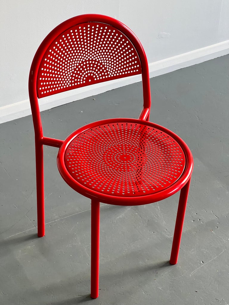 Retro Memphis Style Red Metal Accent Chair For Sale at 1stDibs