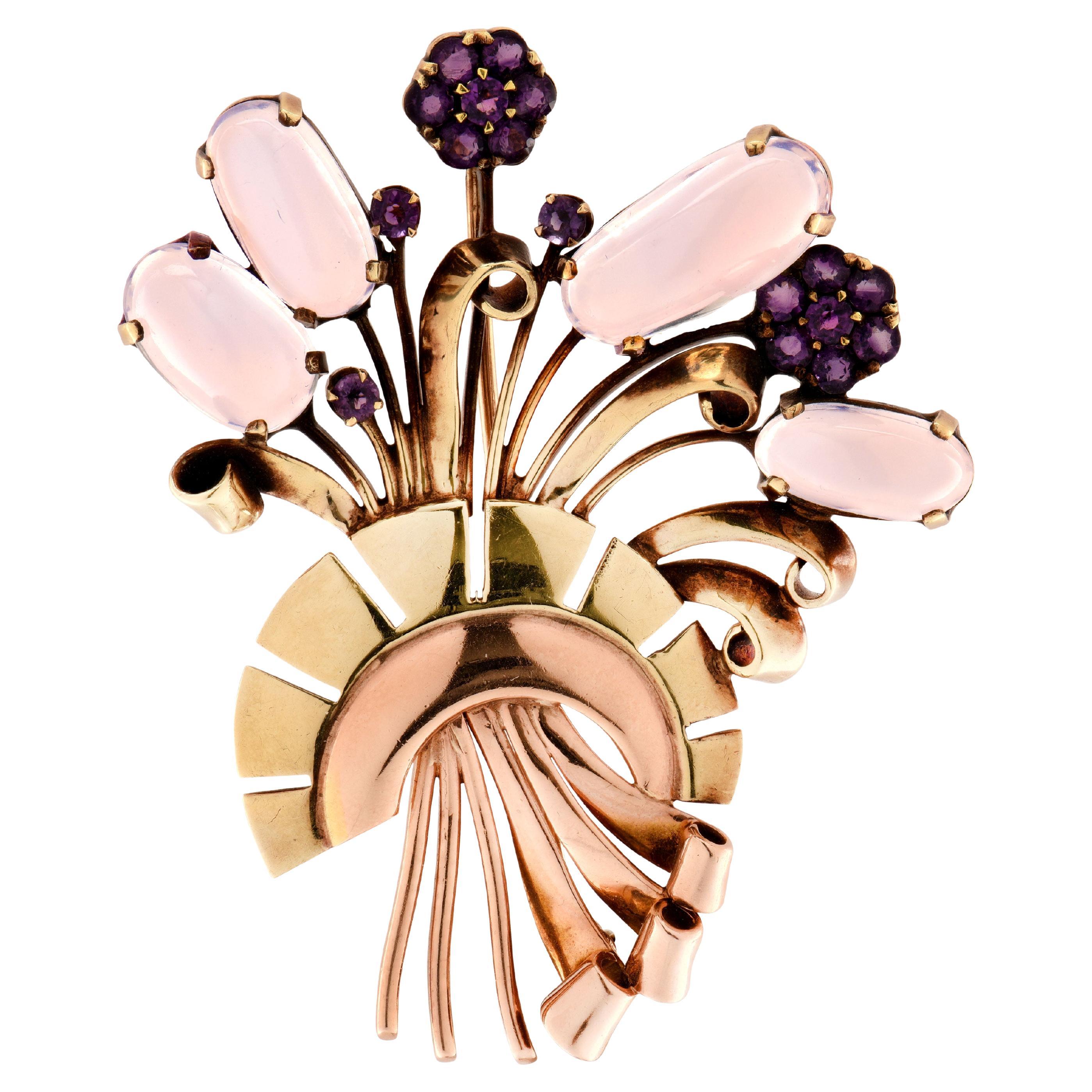 Retro two Color Gold Tourmaline Moonstone Pendant Brooch For Sale at ...