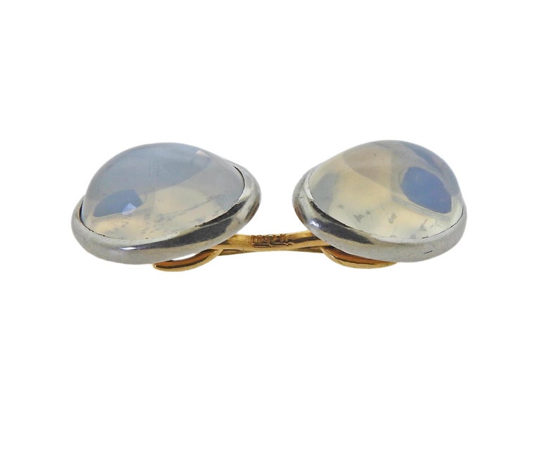 Retro Moonstone Gold Cufflinks Stud Set For Sale at 1stDibs