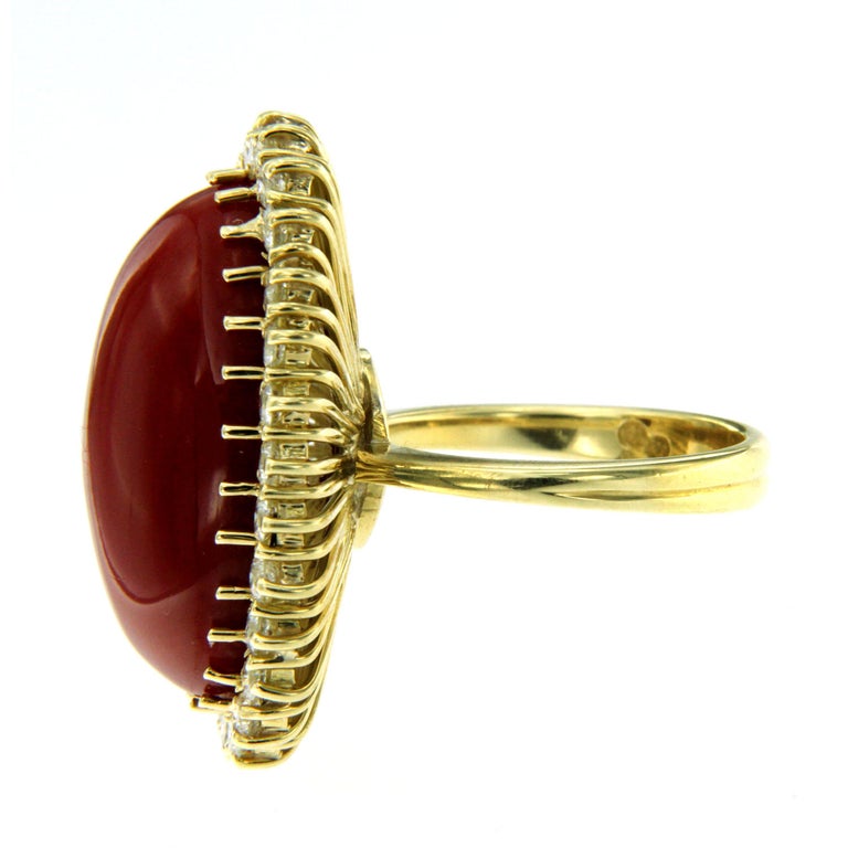 Retro Natural Oxblood Aka Coral Diamond Gold Ring at 1stDibs