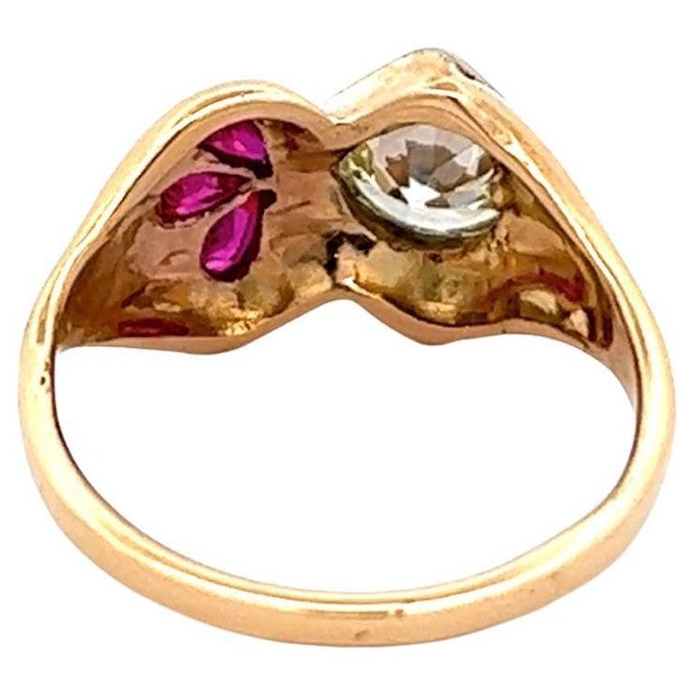 Retro Old European Cut Diamond Ruby 14 Karat Yellow Gold Ring For Sale ...