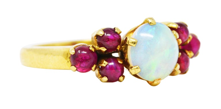 Retro Opal Ruby Cabochon 18 Karat Yellow Gold Gemstone Ring For Sale at ...