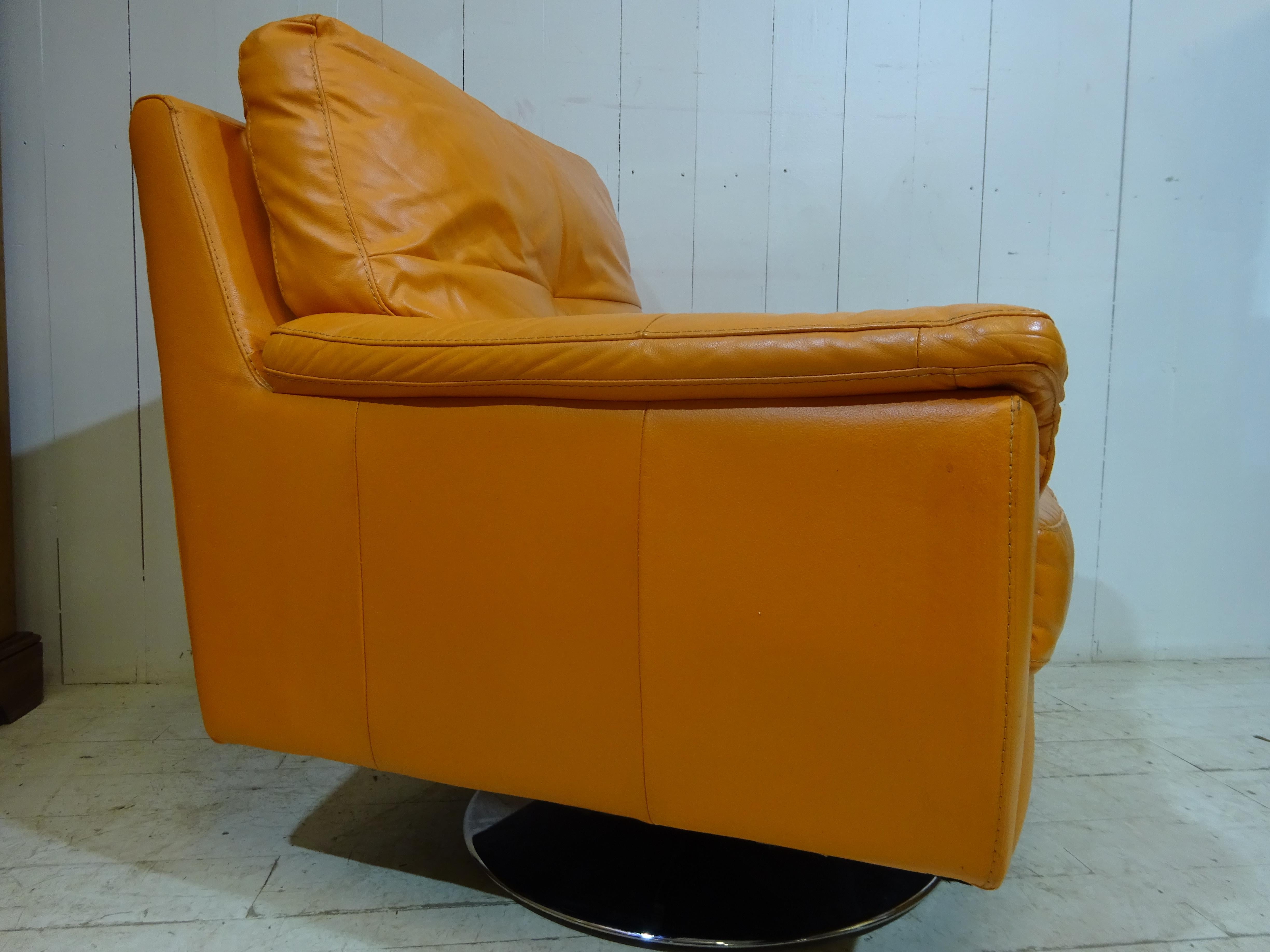 Retro Orange Leather Swivel Chair For Sale at 1stDibs