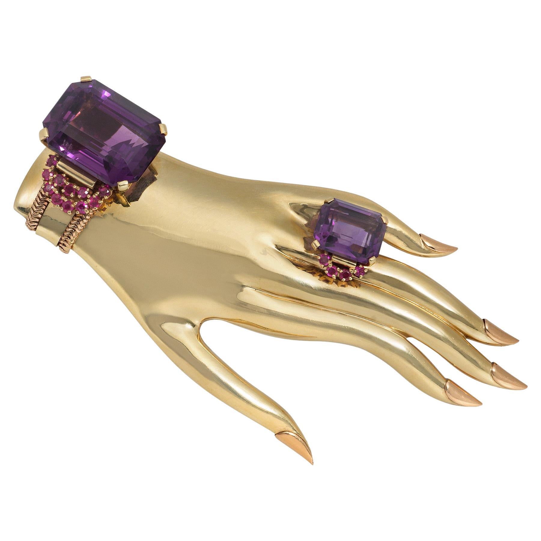 Retro Amethyst and Diamond Brooch at 1stDibs