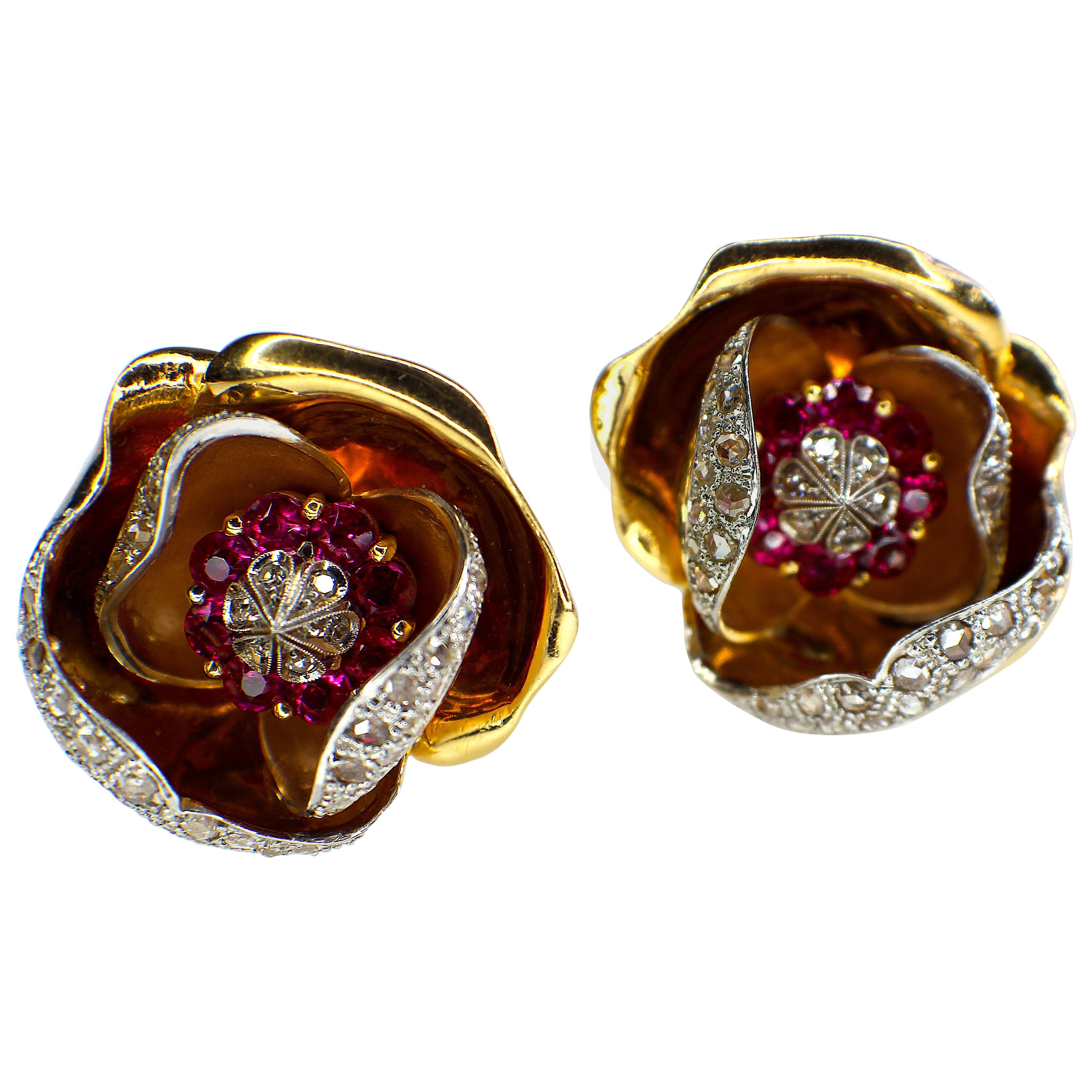 Diamond and Ruby Earclips For Sale at 1stDibs