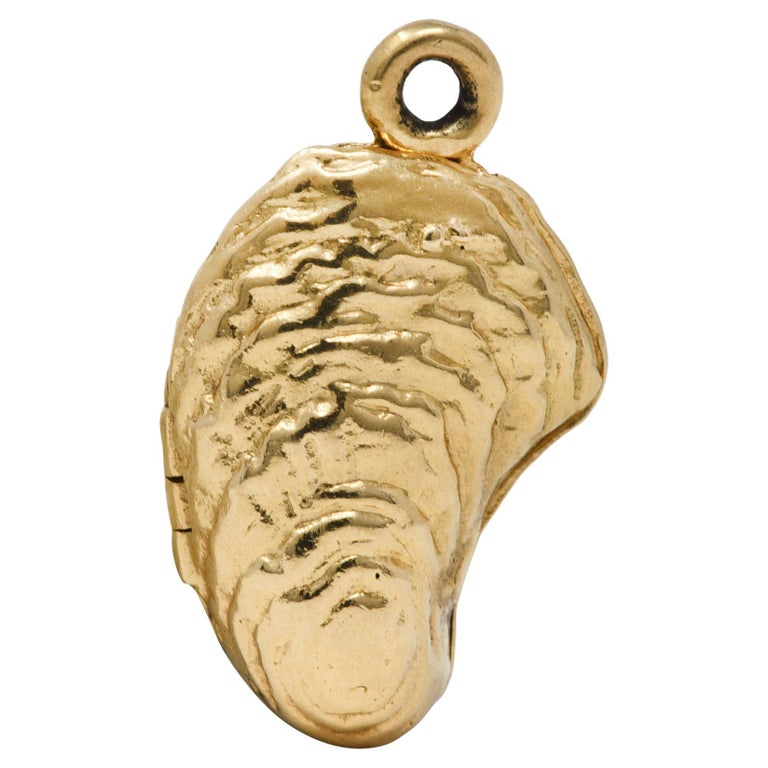 Retro Pearl 14 Karat Yellow Gold Freshwater Mussel Charm at 1stDibs
