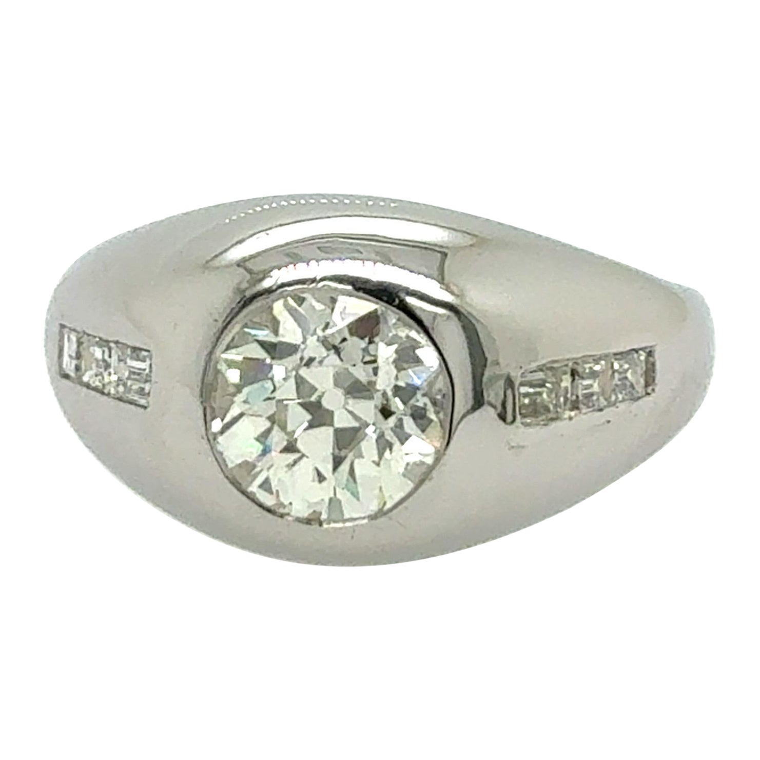Vintage 18kt White Gold 3.96ct Old European Diamond Ring For Sale at ...