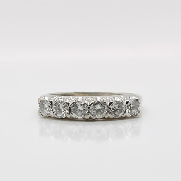 Retro Platinum and Diamond Six-Stone Band Ring For Sale at 1stDibs