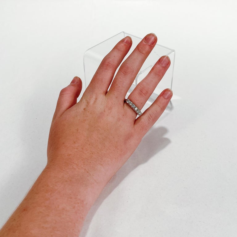 Retro Platinum and Diamond Six-Stone Band Ring For Sale at 1stDibs