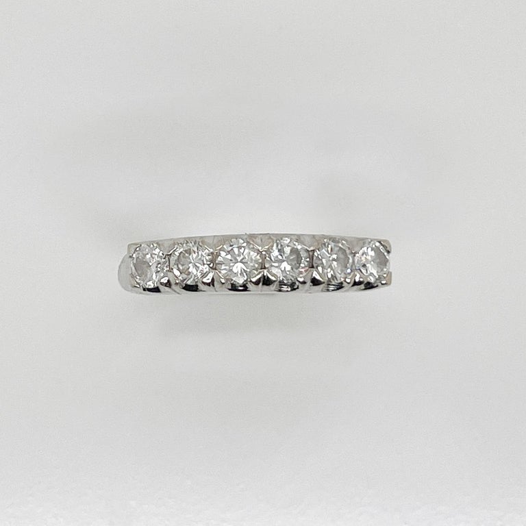 Retro Platinum and Diamond Six-Stone Band Ring For Sale at 1stDibs