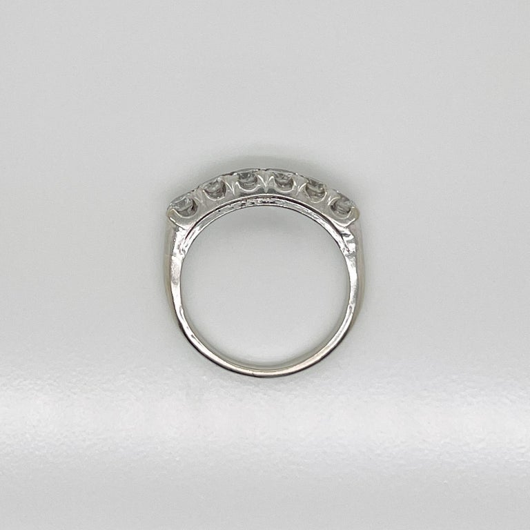 Retro Platinum and Diamond Six-Stone Band Ring For Sale at 1stDibs