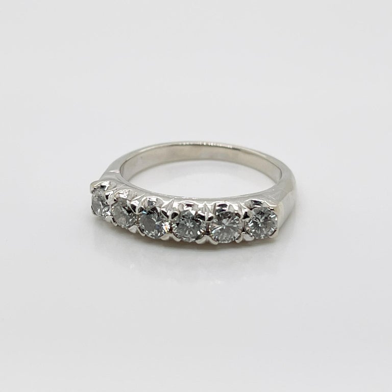 Retro Platinum and Diamond Six-Stone Band Ring For Sale at 1stDibs