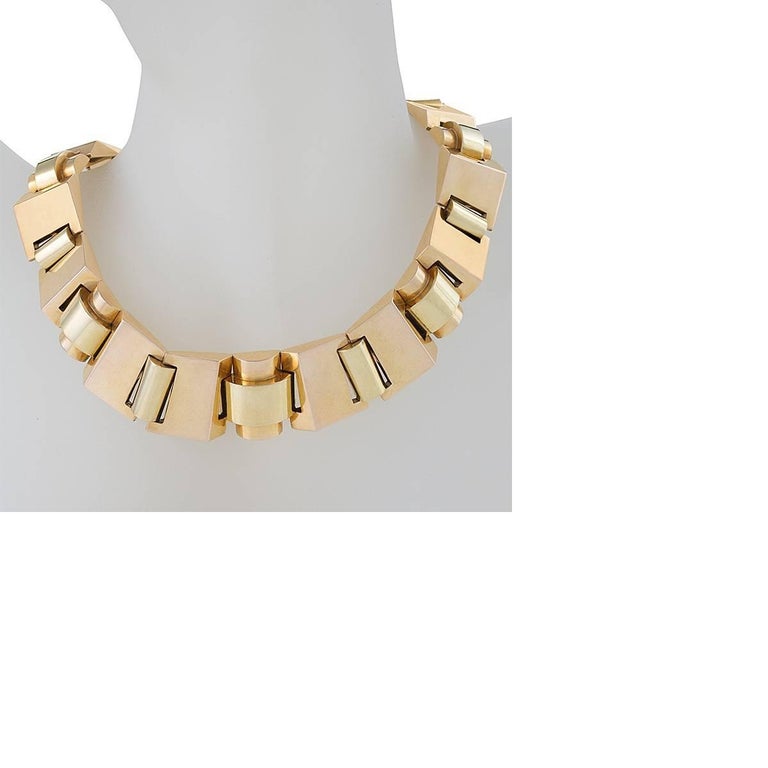 Retro Polished Gold Link 'Tank Track' Necklace at 1stDibs | track necklaces