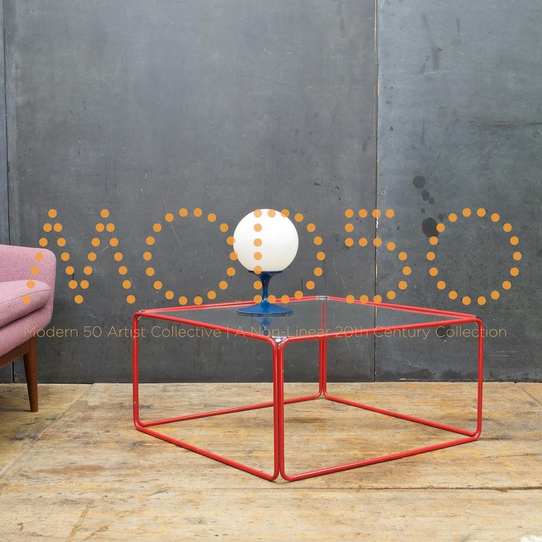 Retro Pool House Cube Table Low Red Tubular Vintage Midcentury Minimal ...