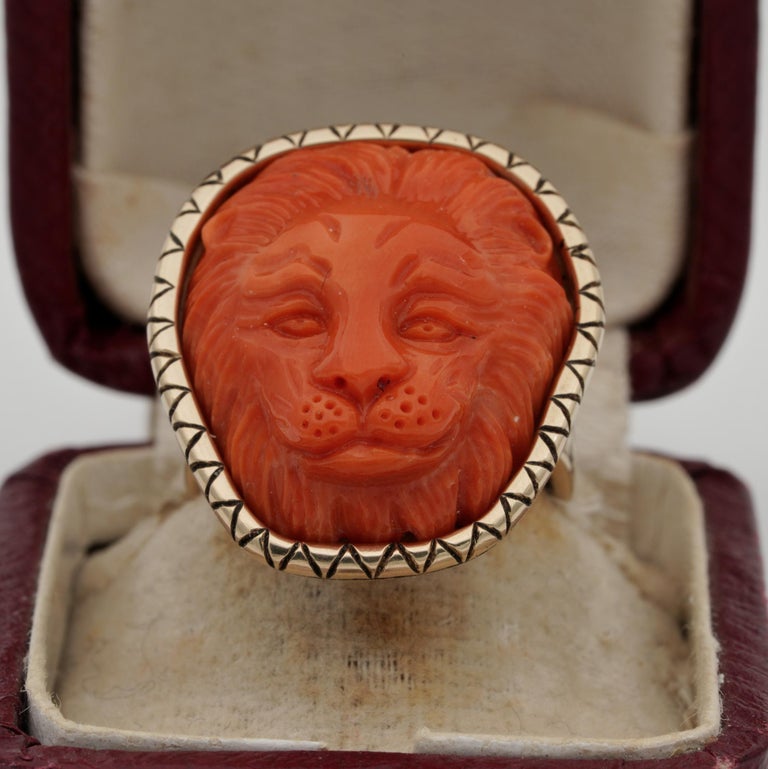 Retro Rare Large Scale Carved Coral Lion Head at 1stDibs