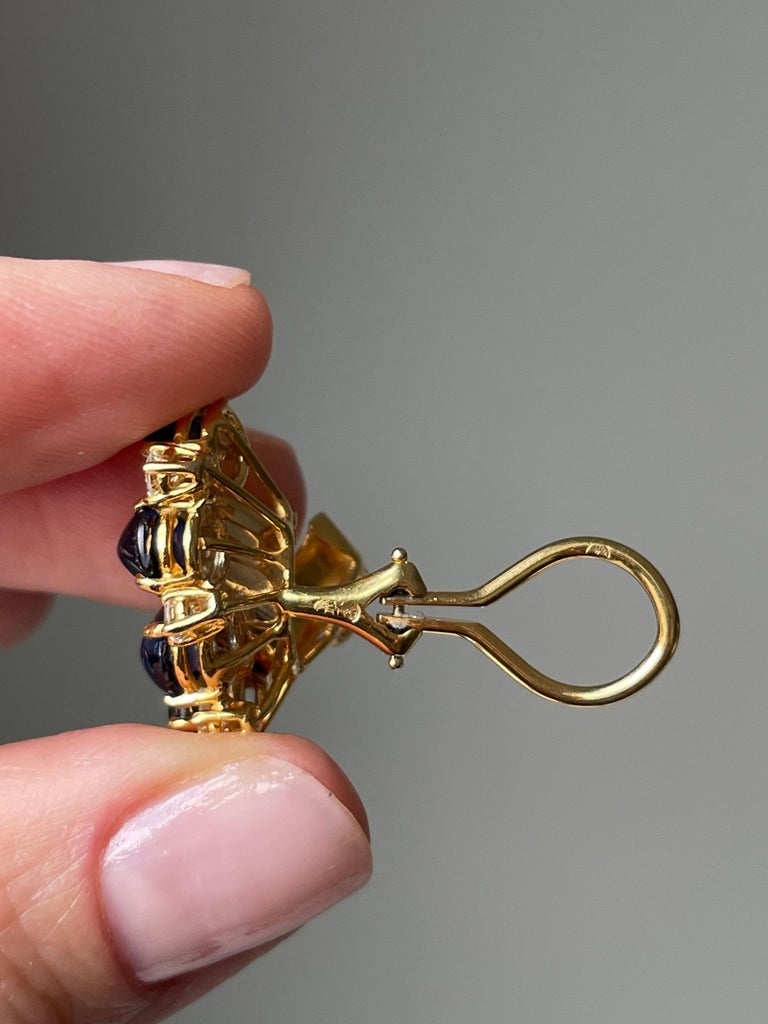 Retro Raymond Yard Sapphire and Diamond Clip Earrings For Sale at 1stDibs