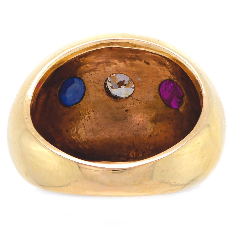 Retro Red, White, and Blue Gemstone 14Kt Yellow Gold Ring For Sale at ...