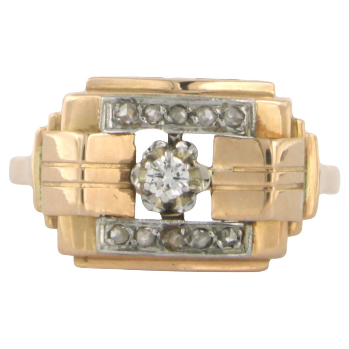 Retro Ring with diamonds 18k bicolour gold For Sale at 1stDibs