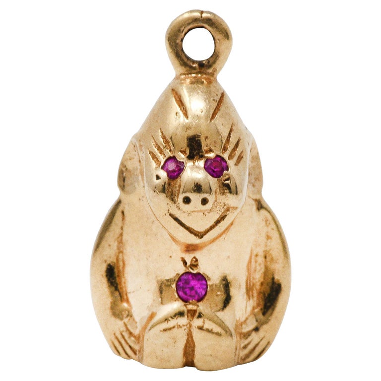 Retro Ruby 14 Karat Gold Gorilla Charm at 1stDibs