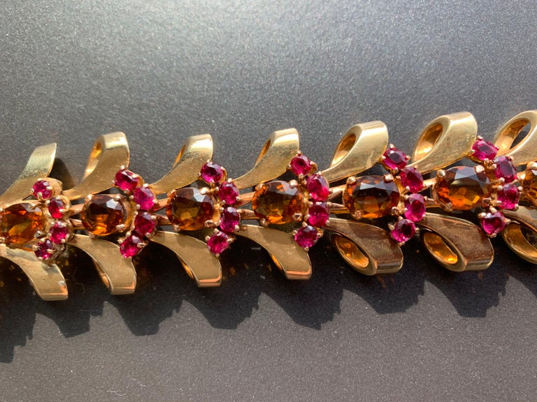Retro Ruby and Citrine Gold Bracelet For Sale at 1stDibs