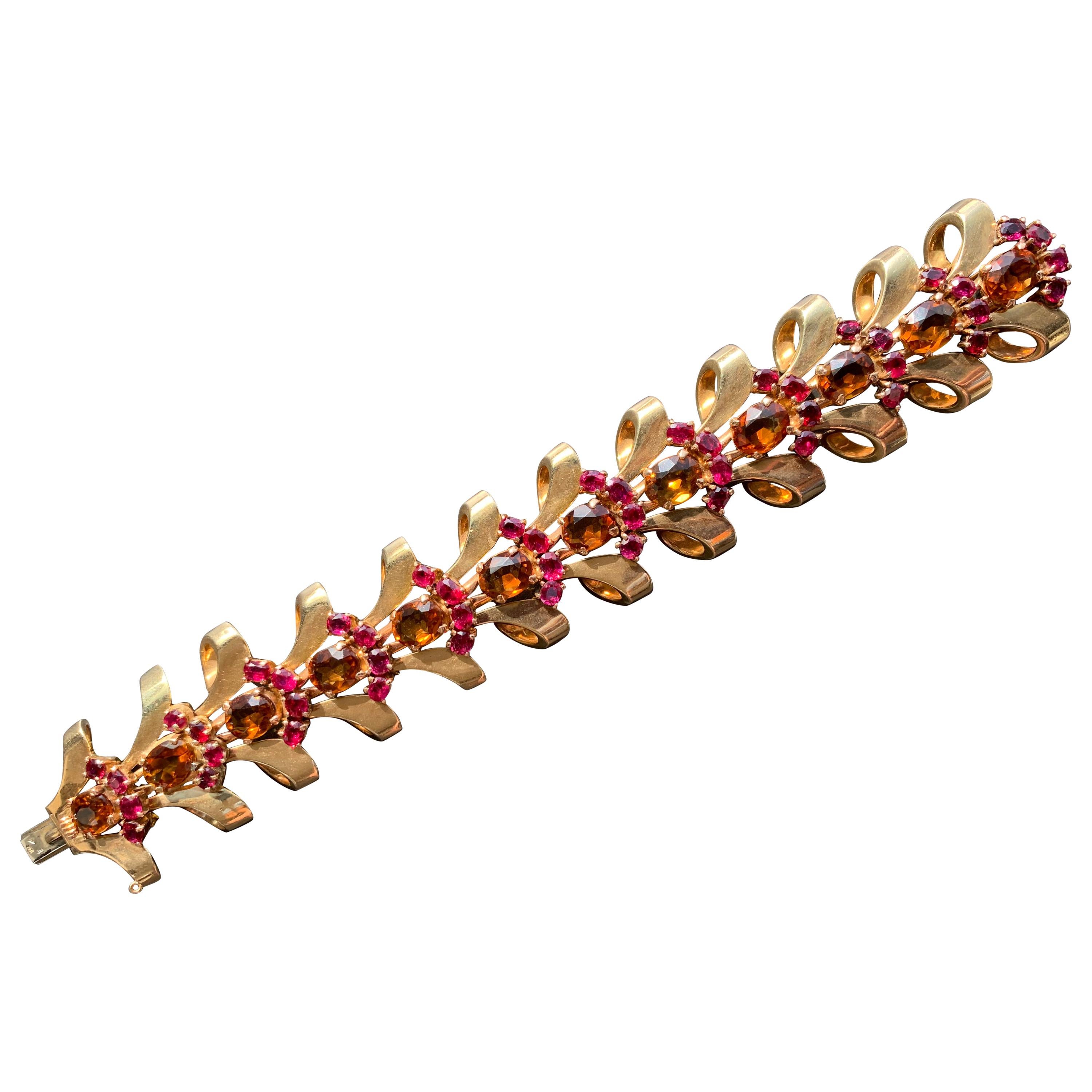 Large and Unusual Retro Ruby Gold Bracelet For Sale at 1stDibs